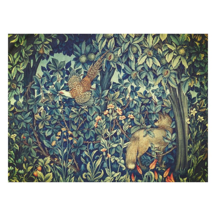GREENERY,FOREST ANIMALS Pheasant ,Fox,Green Floral Tablecloth | Zazzle