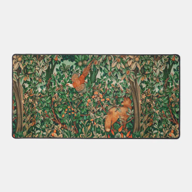 GREENERY,FOREST ANIMALS Pheasant,Red Fox,Green Desk Mat | Zazzle