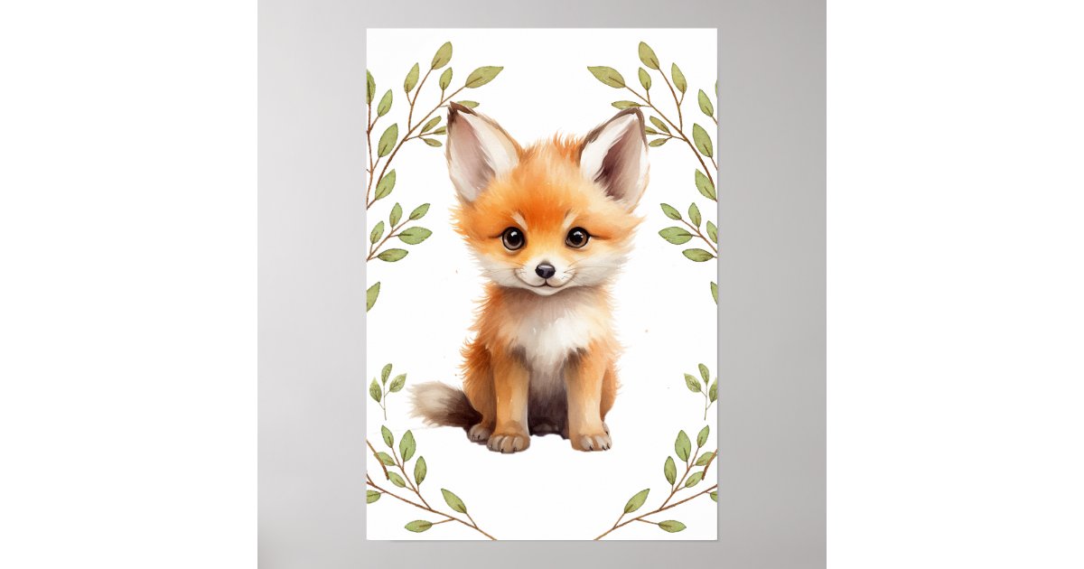 Greenery Fox Woodland Animals Nursery Poster | Zazzle