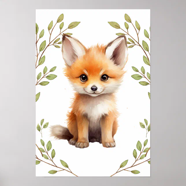 Greenery Fox Woodland Animals Nursery Poster | Zazzle