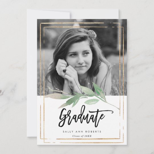 greenery frame faux gold photo graduation card | Zazzle.com