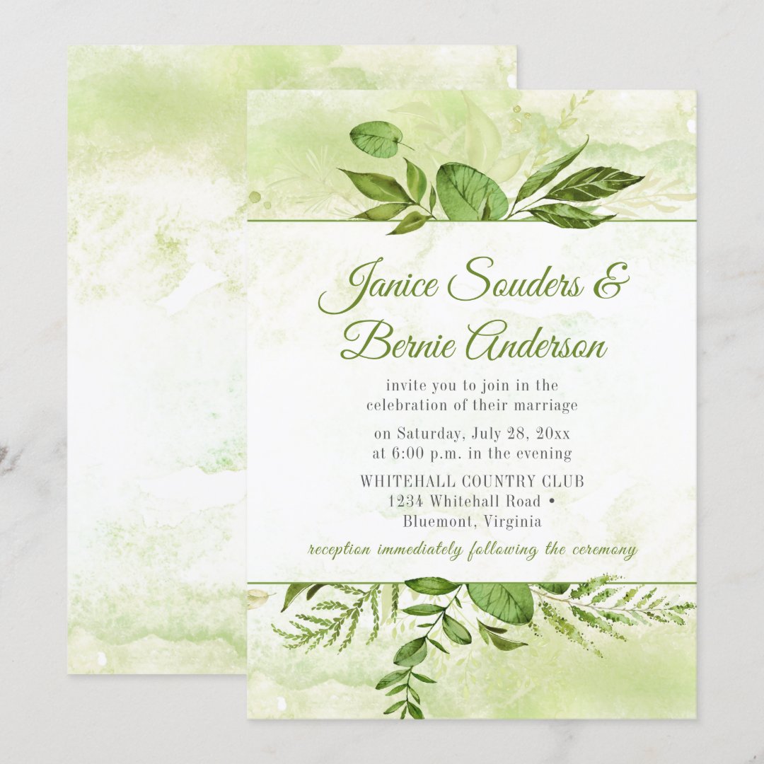 Greenery Framed Watercolor Splash Wedding Invitation | Zazzle