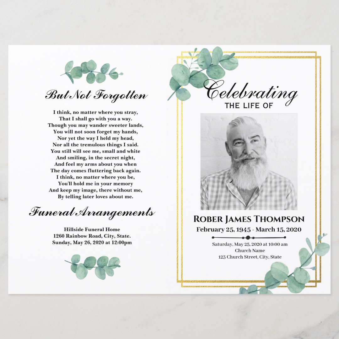 Greenery Funeral Memorial Order Of Service Program | Zazzle