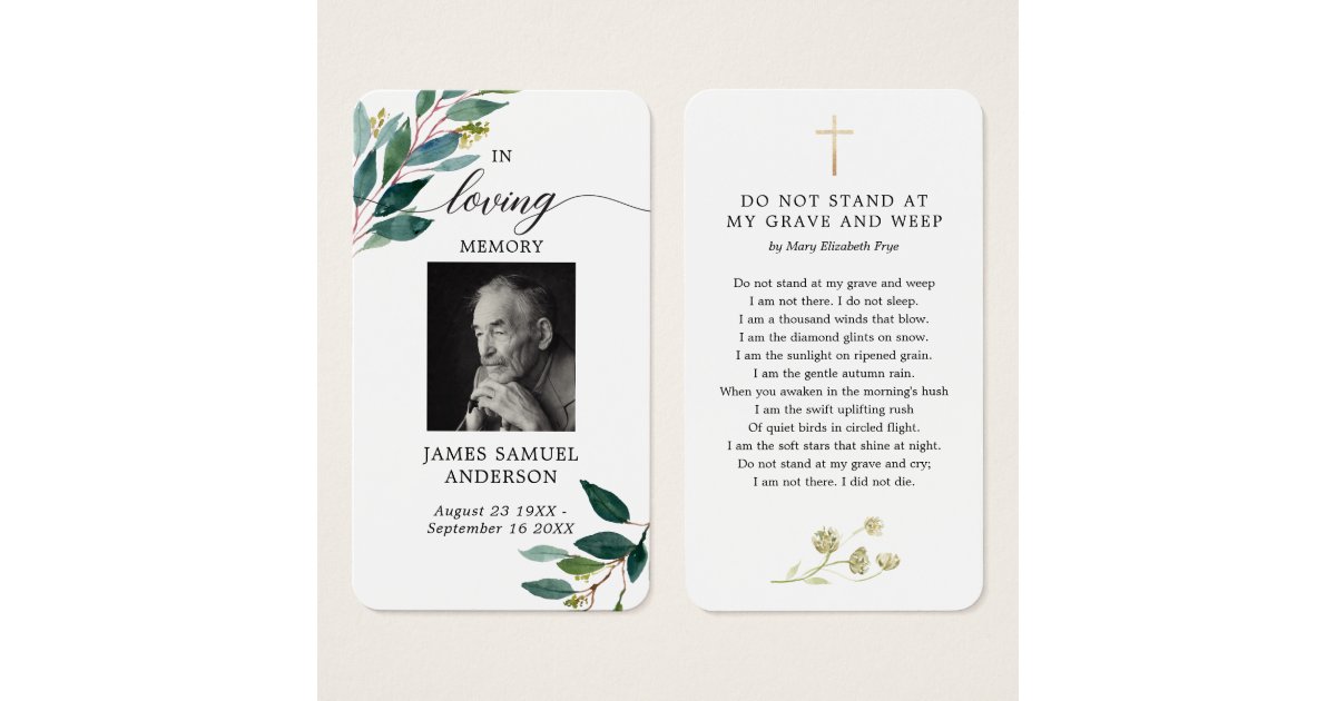 Greenery Funeral Memorial Poem Card | Zazzle