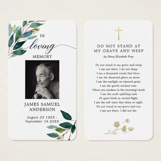 Greenery Funeral Memorial Poem Card | Zazzle