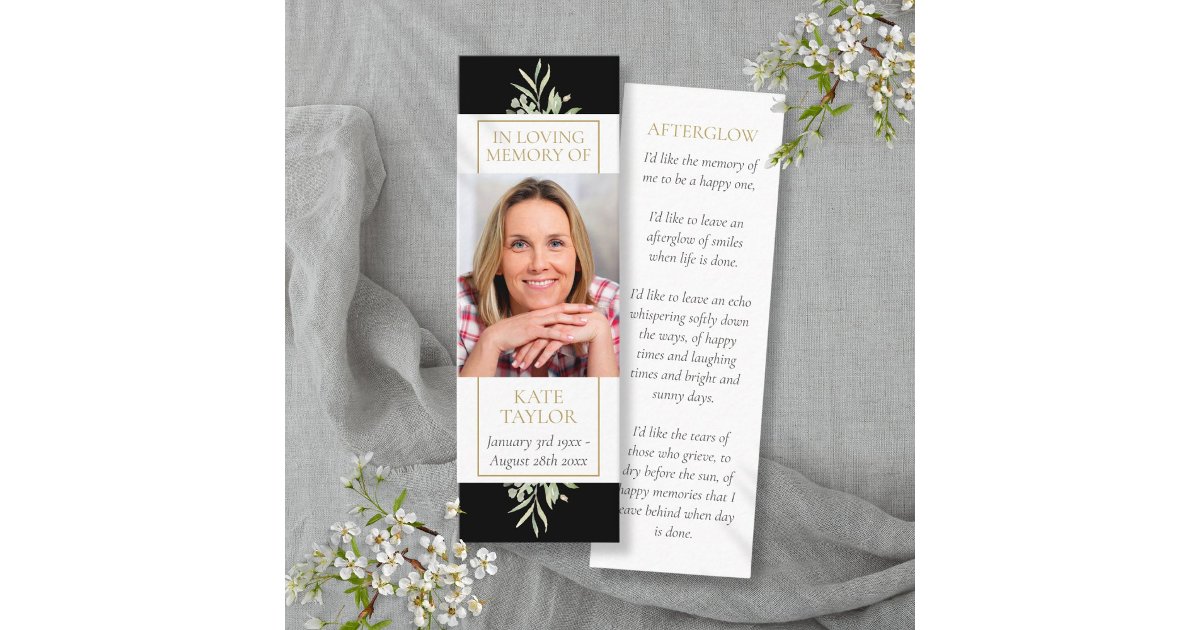 Greenery Funeral Memorial Poem Photo Bookmark Card | Zazzle