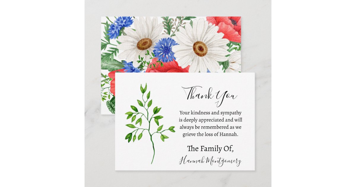Greenery Funeral Sympathy Thank You Note Card | Zazzle