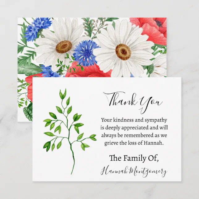Greenery Funeral Sympathy Thank You Note Card | Zazzle