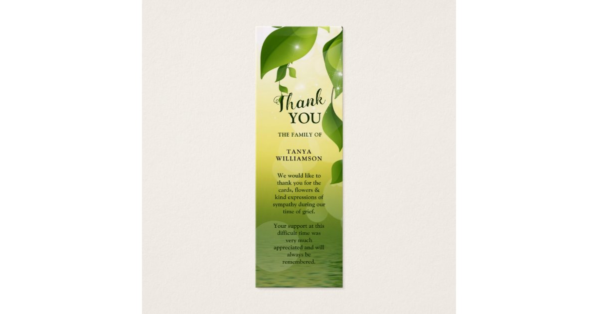 Greenery Funeral Thank You Bookmark | Zazzle