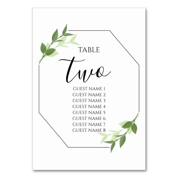 Greenery Garden Leaves Frame Wedding Guest Names Table Number | Zazzle