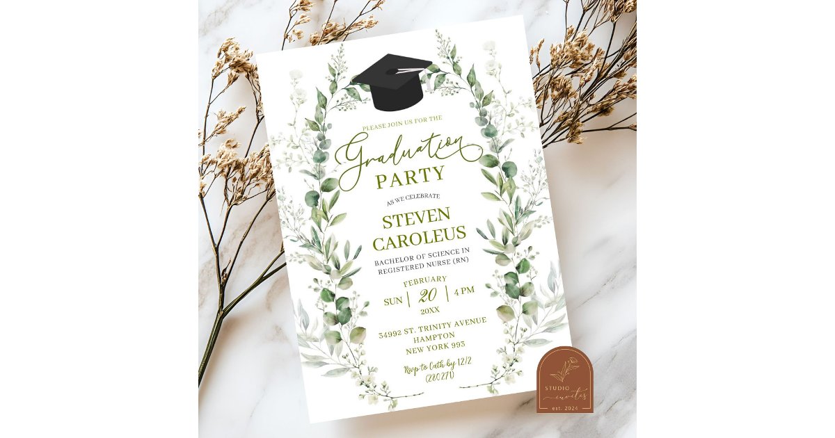 Greenery Gender Neutral Graduation Invitation | Zazzle