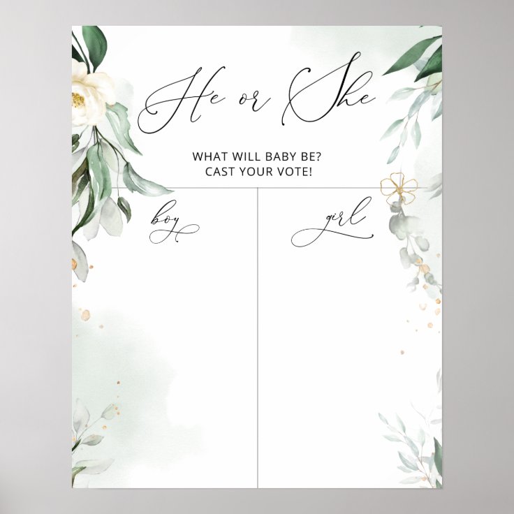Greenery Gender reveal Boy or Girl chart | Zazzle