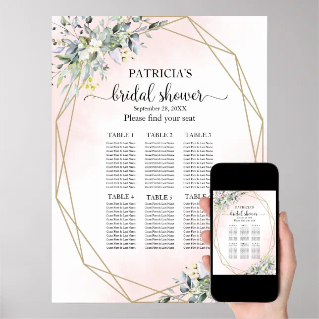 Greenery Geometric Bridal Shower Seating Chart | Zazzle