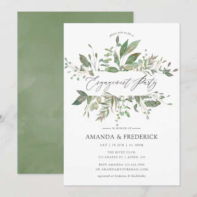 Greenery Geometric Engagement Party Invitation | Zazzle