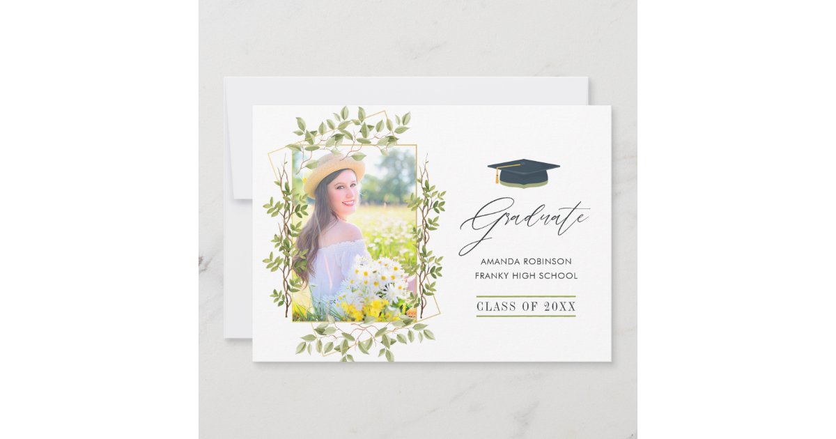 Greenery Geometric Graduation Announcement | Zazzle