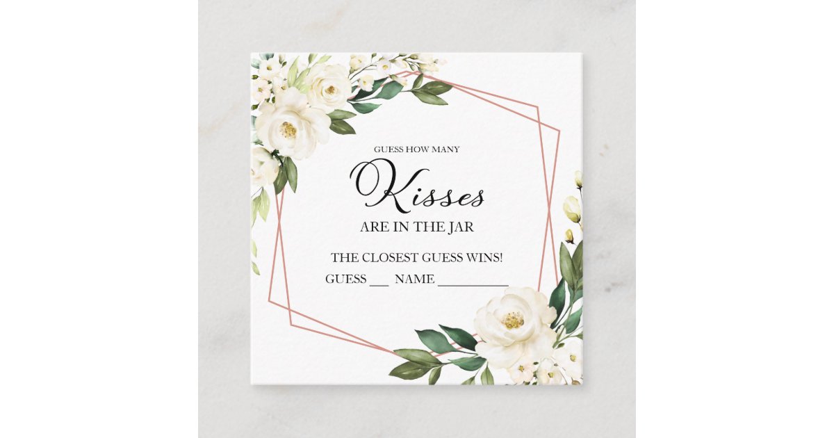 Greenery Geometric Guess How Many Kisses Cards | Zazzle