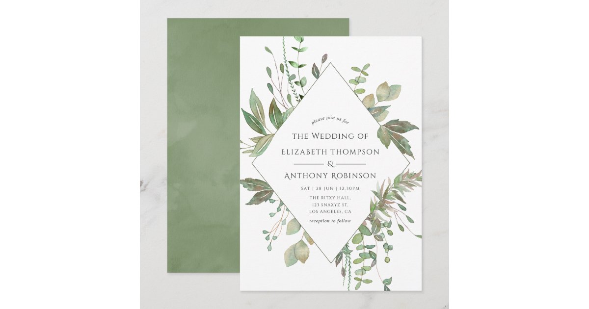 Greenery Geometric Wedding Invitation | Zazzle