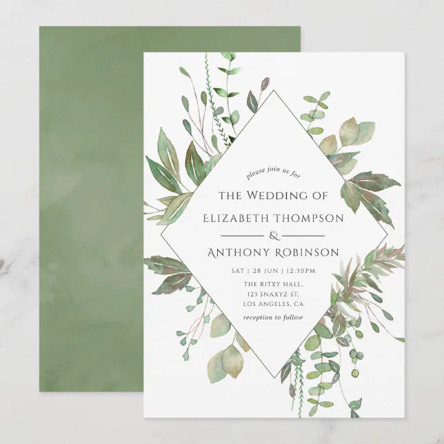 Greenery Geometric Wedding Invitation | Zazzle