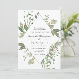Greenery Geometric Wedding Invitation | Zazzle