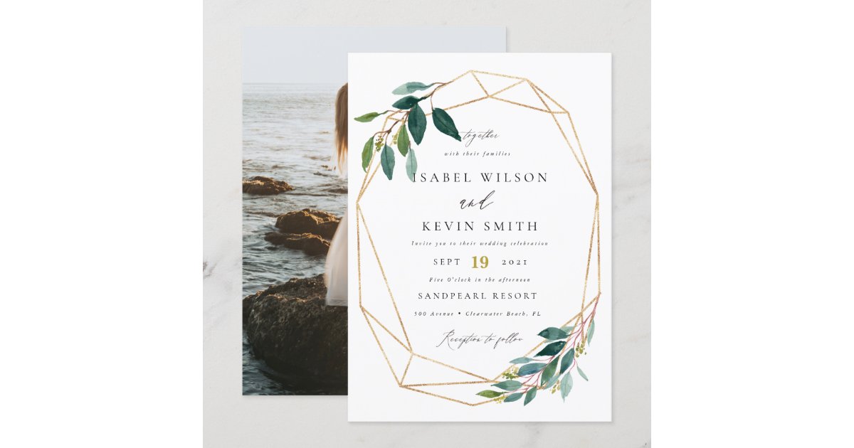 Greenery Geometric wedding Invitation | Zazzle
