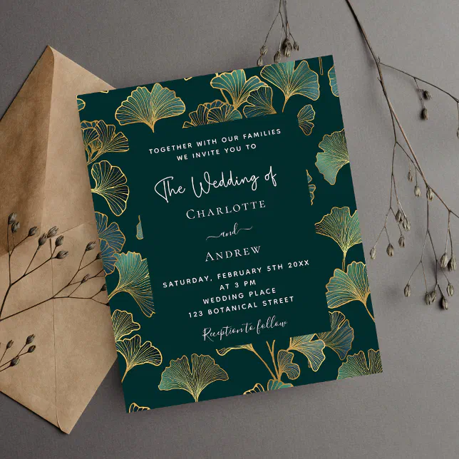 Greenery ginkgo leaves budget wedding invitation flyer | Zazzle