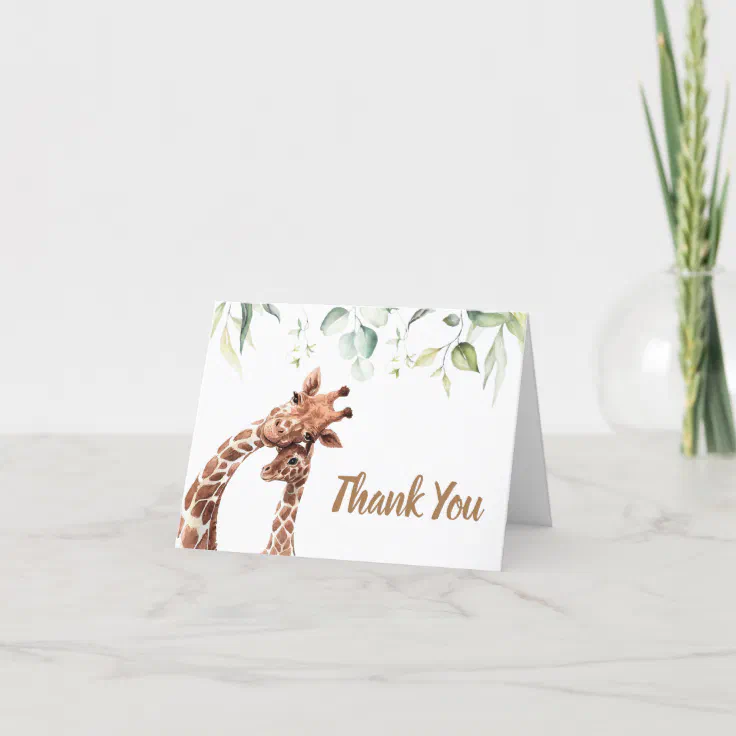Greenery Giraffe Baby Shower Thank You Card | Zazzle