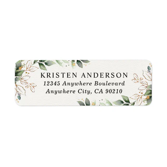Greenery Gold Elegant Watercolor Boho Leaf Address Label | Zazzle