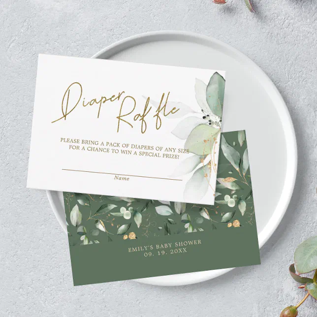Greenery Gold Foliage Diaper Raffle Enclosure Card | Zazzle