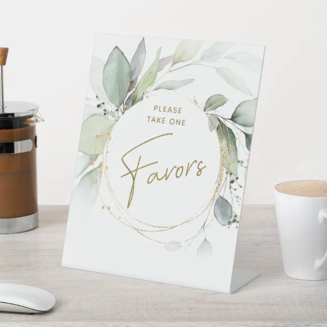 Greenery Gold Foliage Eucalyptus Favors Table Sign | Zazzle