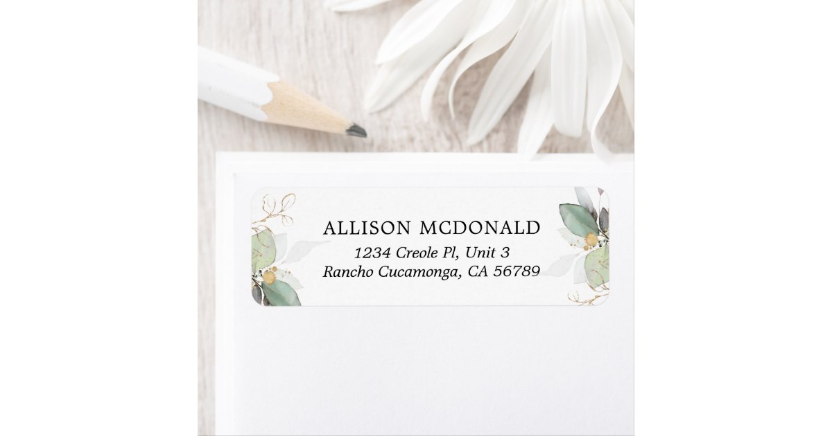 Greenery Gold Foliage Eucalyptus Label | Zazzle
