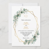 Greenery Gold Frame Simple Monogram Wedding Invitation | Zazzle