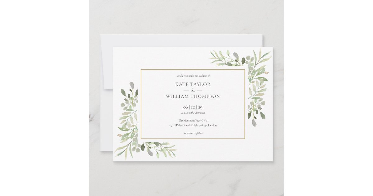 Greenery Gold Geometric Photo Landscape Wedding Invitation | Zazzle