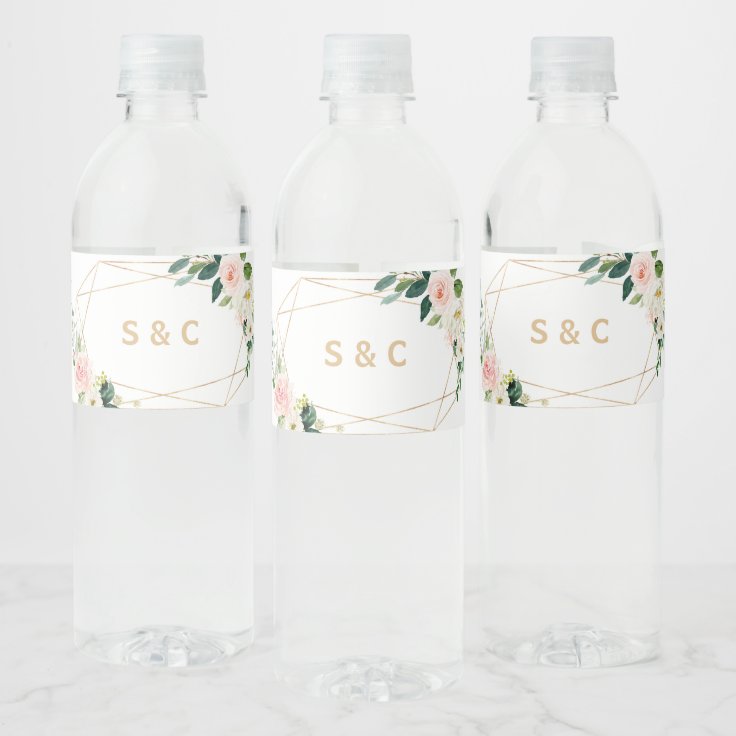 Greenery & Gold Geometric Water Bottle Label | Zazzle
