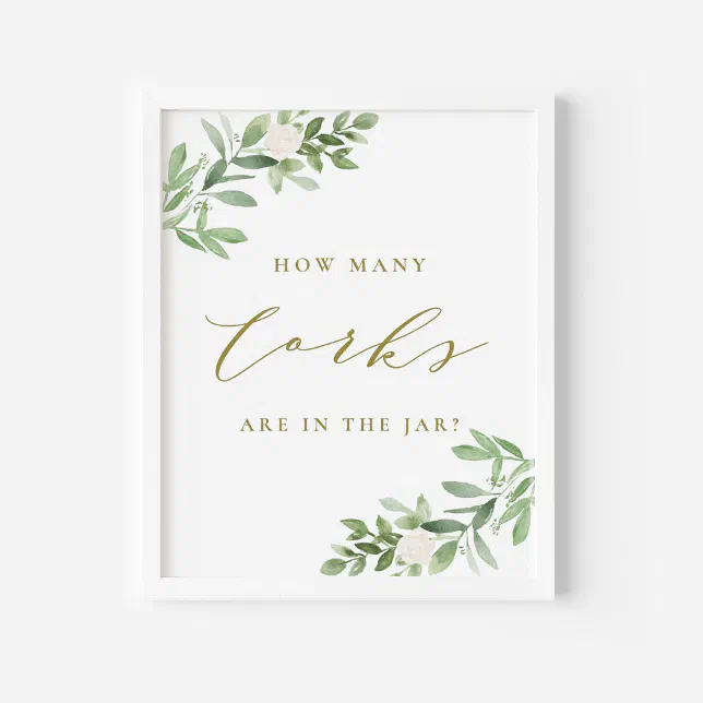 Greenery Gold How Many Corks Are in The Jar Game Poster | Zazzle