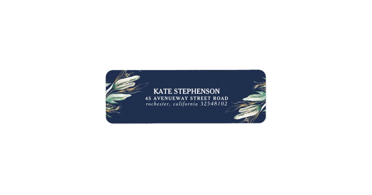 Greenery Gold Navy Blue Modern Label | Zazzle
