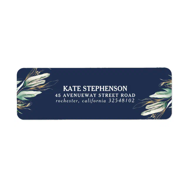 Greenery Gold Navy Blue Modern Label | Zazzle
