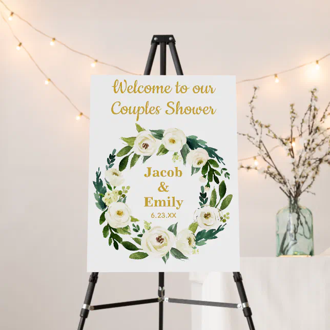 Greenery Gold Personalized Names Couples Shower Foam Board | Zazzle