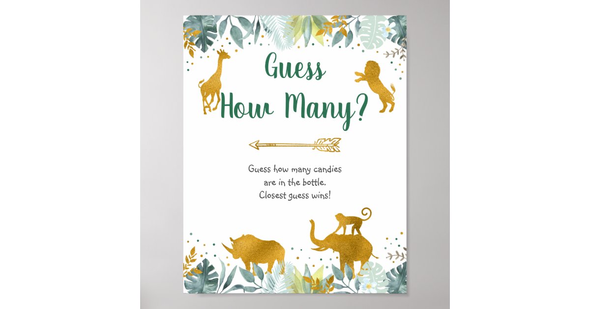 Greenery Gold Safari Guess How Many Game Sign | Zazzle.com