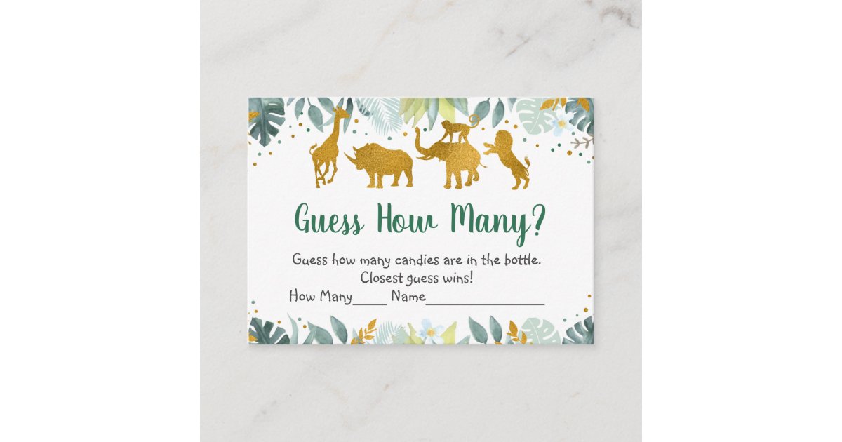 Greenery Gold Safari Wild One Guess How Many Game Enclosure Card | Zazzle
