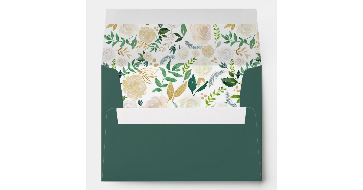 Greenery Gold Watercolor Floral for 5x7 card Envelope | Zazzle