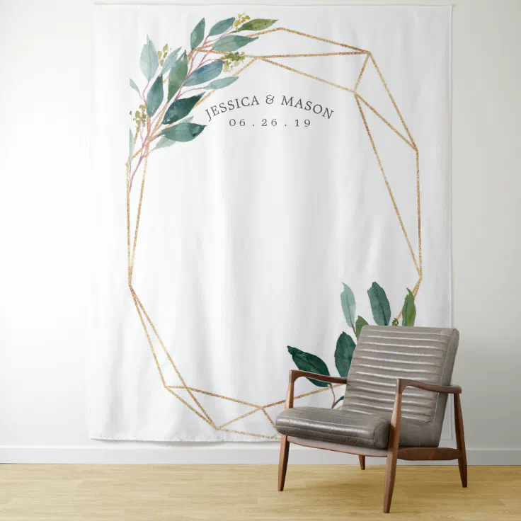Greenery Gold Wedding Backdrop Photo Booth | Zazzle