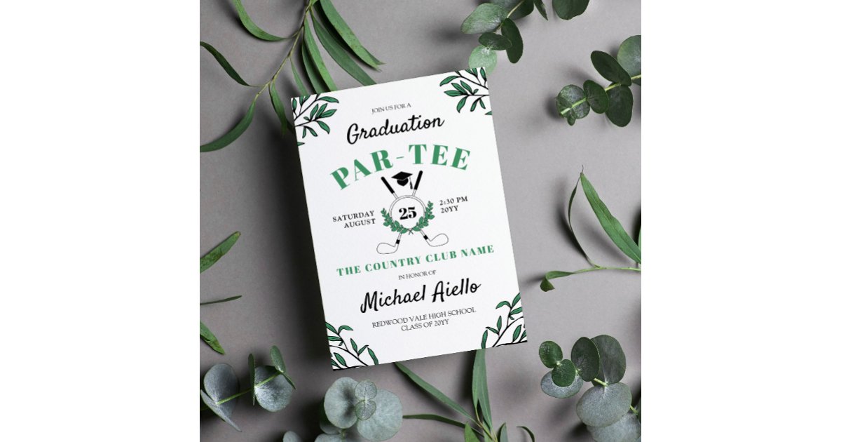 Greenery Golf Themed Graduation Party Invitation | Zazzle