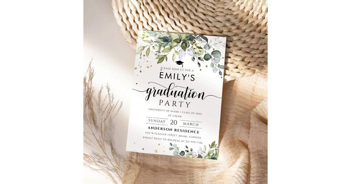 Greenery Graduation Party Invitation | Zazzle