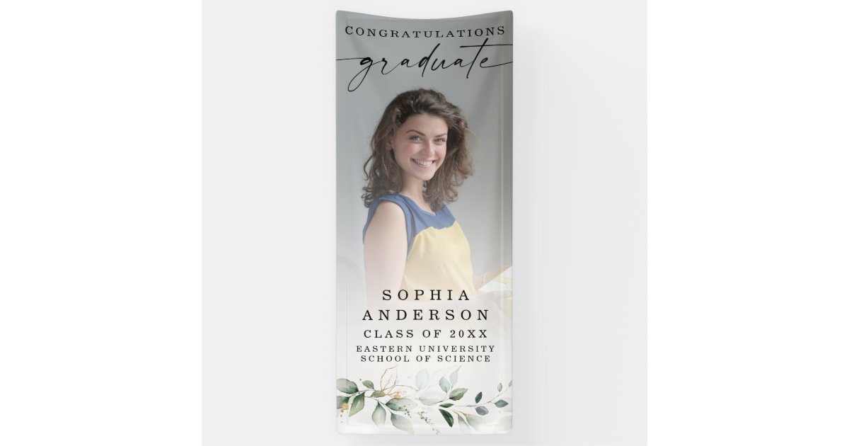 Greenery Graduation Photo Congratulations Banner | Zazzle