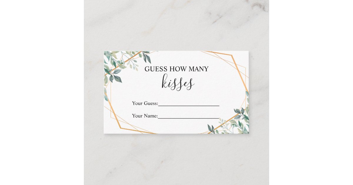 Greenery Guess How Many Kisses Bridal Shower Game Enclosure Card | Zazzle