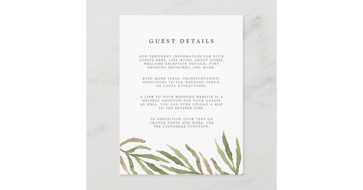 Greenery | Guest Details Enclosure Card | Zazzle.com