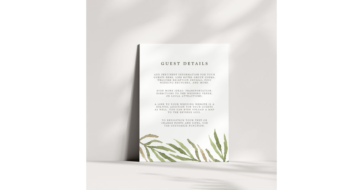 Greenery | Guest Details Enclosure Card | Zazzle