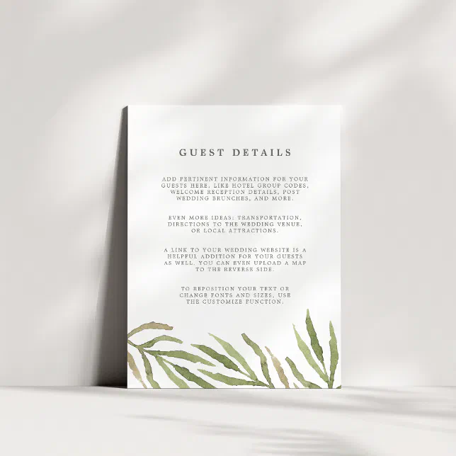 Greenery | Guest Details Enclosure Card | Zazzle