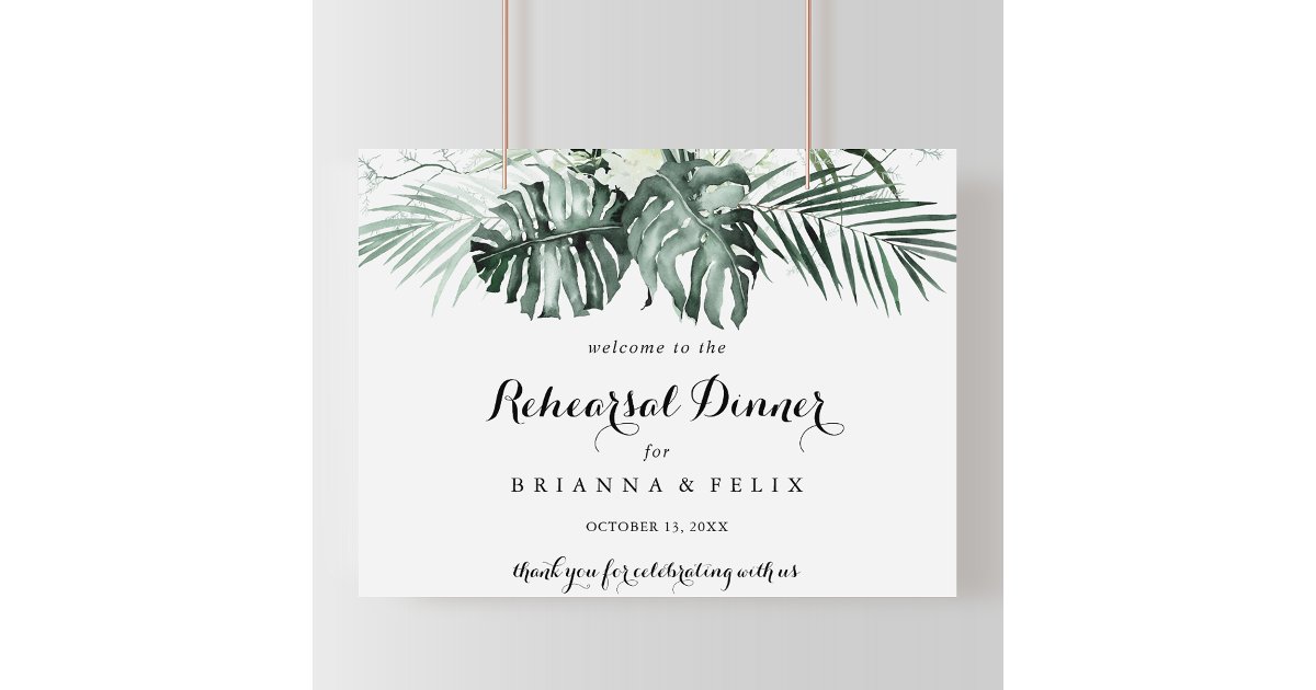 Greenery Horizontal Rehearsal Dinner Welcome Poster | Zazzle