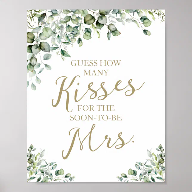 Greenery How Many Kisses For The Mrs Sign | Zazzle